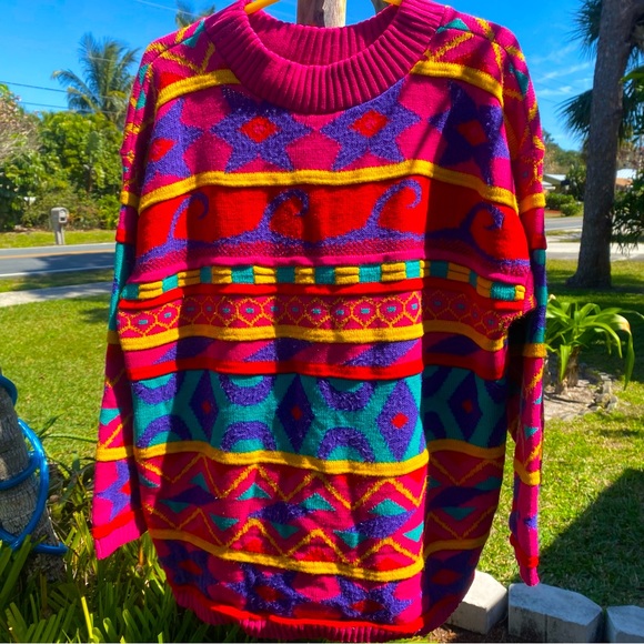 Sweaters | Vtg 9s Colourful Bright Sweater Ml | Poshmark